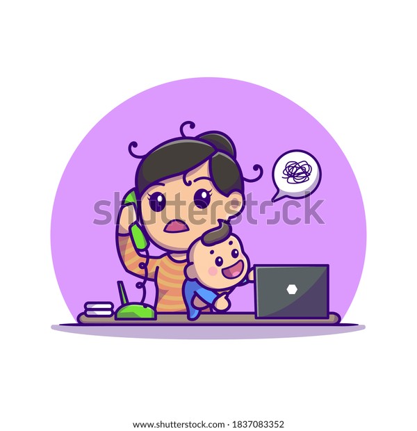 Multitasking Mother Active Baby Cartoon Vector Stock Vector (Royalty ...