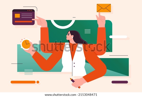 Multitarea, productividad personal. Una mujer de: vector de stock ...