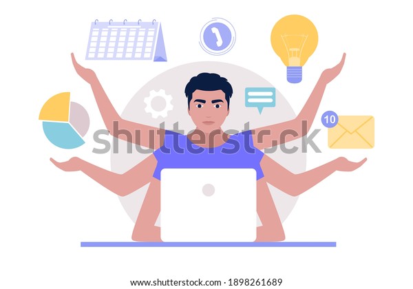 Multitasking Time Management Concept Illustration Man Stock Vector ...