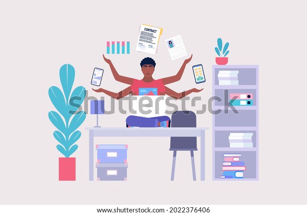 Multitasking Time Management Concept Worker Doing Stock Vector (Royalty ...