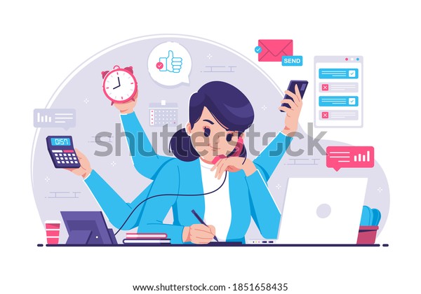 Multitasking Woman Concept Illustration Background Stock Vector ...
