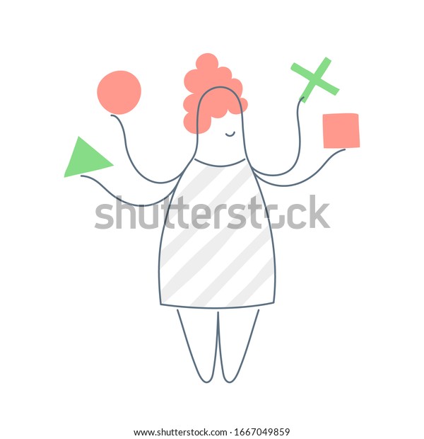 Multitasking Woman Holding Different Shapes Hands Stock Vector (Royalty ...