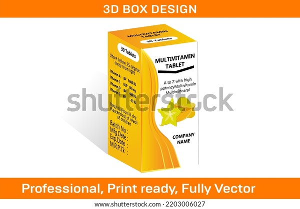 Multivitamin 30 Tablet Box Packaging Design Stock Vector (Royalty Free ...
