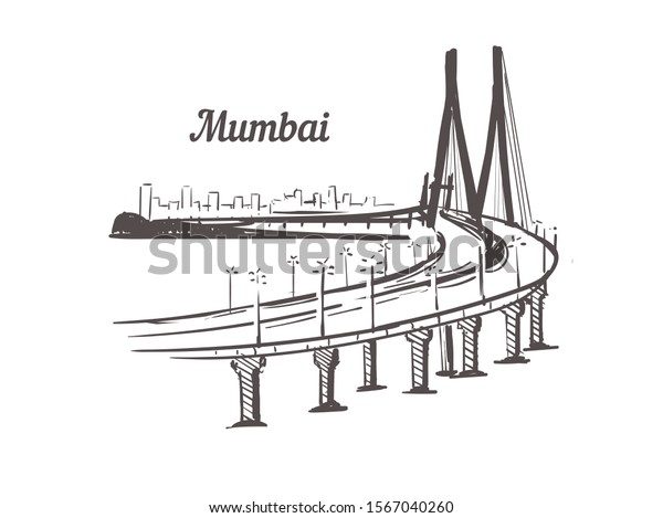 Mumbai Skyline Sketch Mumbai Hand Drawn: เวกเตอร์สต็อก (ปลอดค่า ...