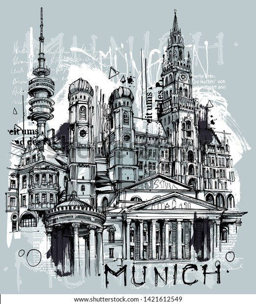 Munich City Sketch Isolated On White Stock Vector (Royalty Free ...