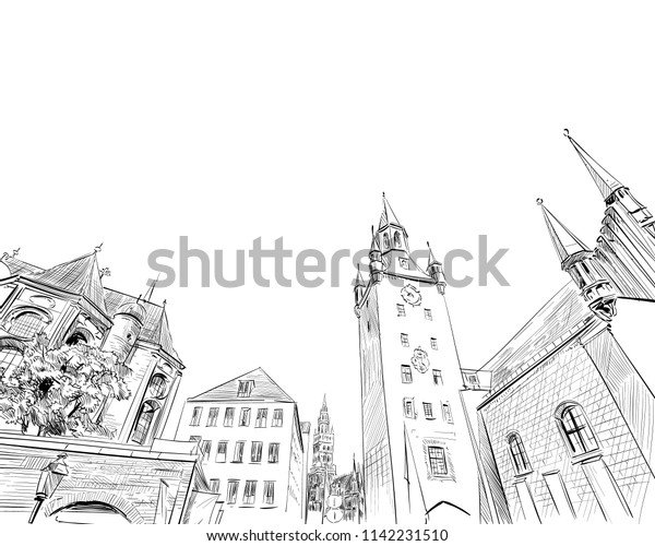 Munich Germany Hand Drawn Sketch Vector Stock Vector (Royalty Free ...