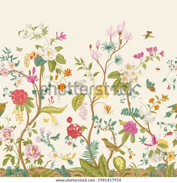Mural Bloom Blooming Trees Vintage Floral Stock Vector (Royalty Free ...