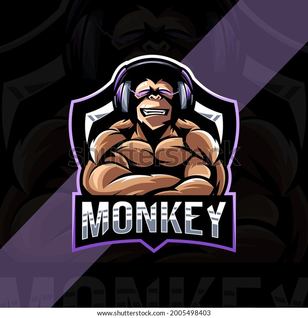 Muscle Monkey Mascot Logo Esport Template Stock Vector (Royalty Free ...