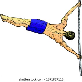 Muscular Man Doing Side Lever Exercise Stock Vector (Royalty Free ...