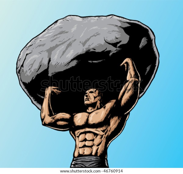 Muscular Man Lifting Boulder Over Head Stock Vector (Royalty Free) 46760914