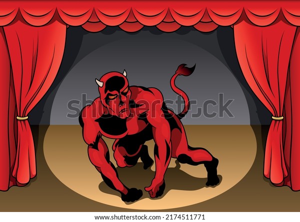 Un demonio rojo muscular con una: vector de stock (libre de regalías ...