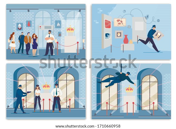 Museum Security Guard Theft Protection Group Stock Vector (Royalty Free ...