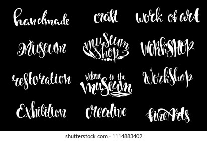 Museum Set Lettering Modern Calligraphy Vector Stock Vector (Royalty ...