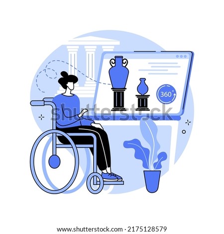 Museum virtual tour isolated cartoon vector illustrations. Woman with ...
