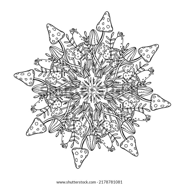 Mandala de hongos, página de coloreo: vector de stock (libre de ...