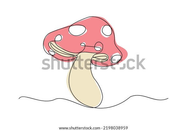 Mushroom One Line Continuous Colored Drawing Stock Vector (Royalty Free ...