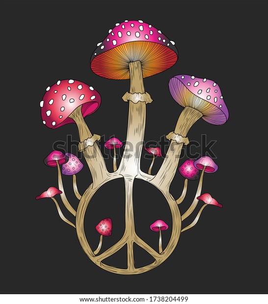 Mushroom Peace Design On Black Background Stock Vector (Royalty Free ...