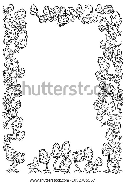 Mushrooms A4 Letter Template Coloring Page: wektor stockowy (bez ...