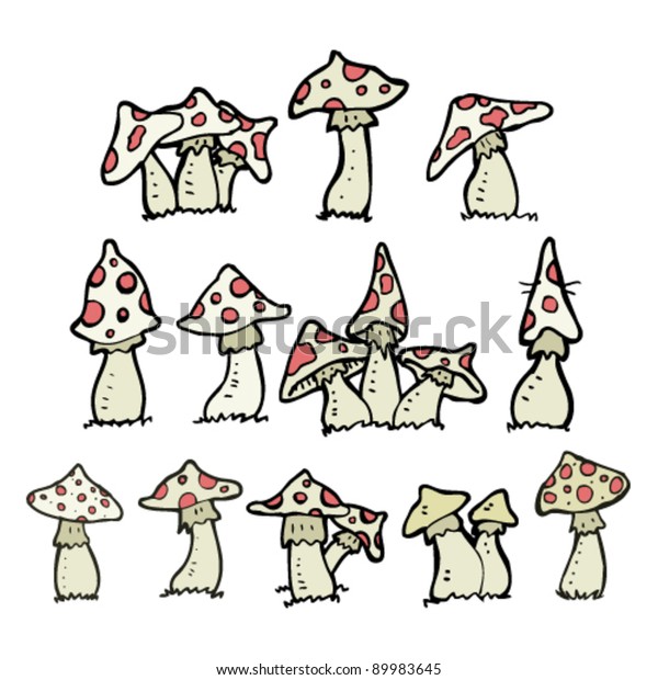 Mushrooms Toadstools Cartoon Collection Stock Vector Royalty Free