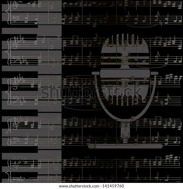 Music Background Keyboard Microphone Notes Stave Stock Vector (Royalty ...