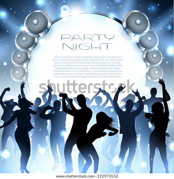 Music Background Silhouettes Dancing People Speakers Stock Vector ...
