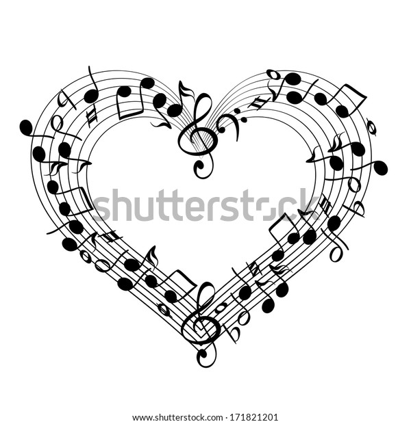 Music Heart Sketch Cartoon Vector Illustration Stock Vector (Royalty ...
