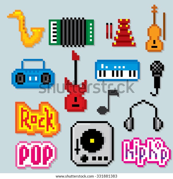 Music Icons Set Pixel Art Old Stock Vector (Royalty Free) 331881383