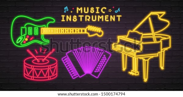 Music Instruments Neon Light Glowing Piano Stock Vector (Royalty Free ...