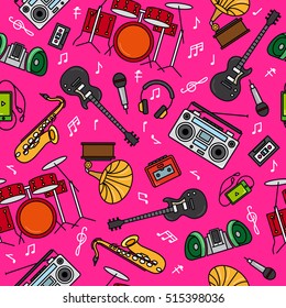 Music Instruments Pattern On Pink Background Stock Vector (Royalty Free ...