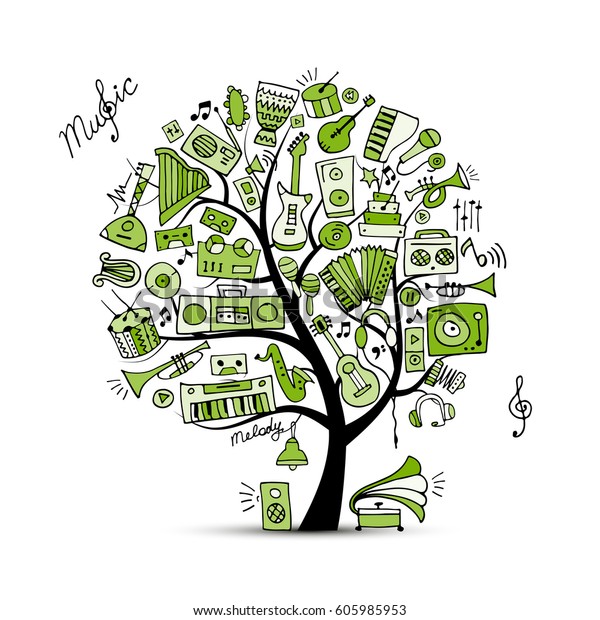 Music Instruments Tree Sketch Your Design Stock Vector (Royalty Free ...