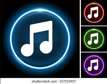 Music Note On Glow Round Button: vector de stock (libre de regalías ...