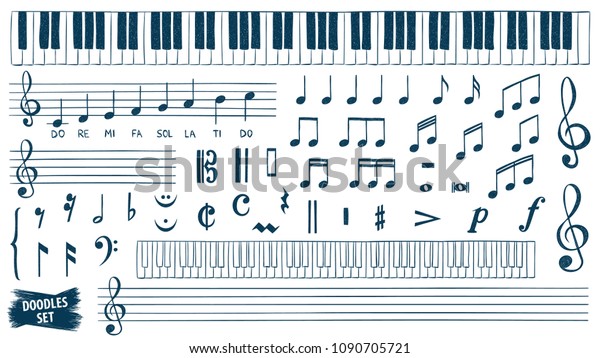 Music Notes Doodles Set Piano Keys Stock Vector (Royalty Free) 1090705721