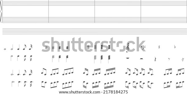 Puntuación musical y conjunto de ilustraciones: vector de stock (libre ...