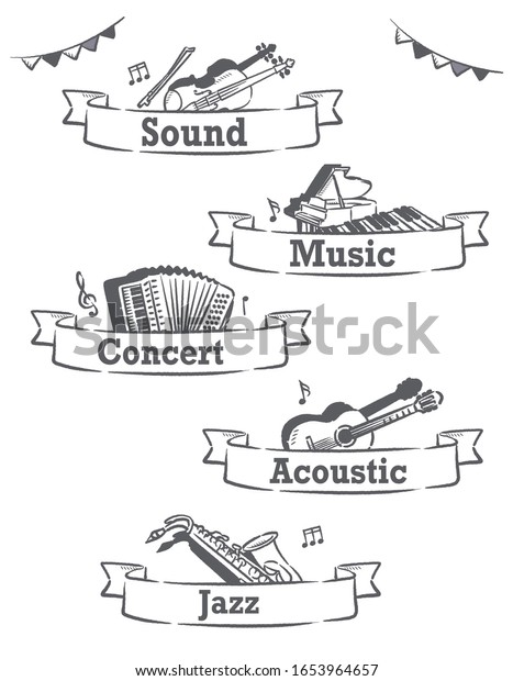 Music Themed Vector Labels Musical Instruments Stock Vector (Royalty ...