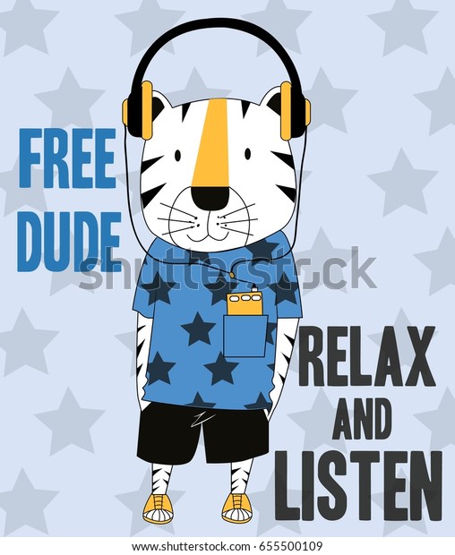 Music Tiger Illustration Vector Print Design Stock Vector (Royalty Free ...