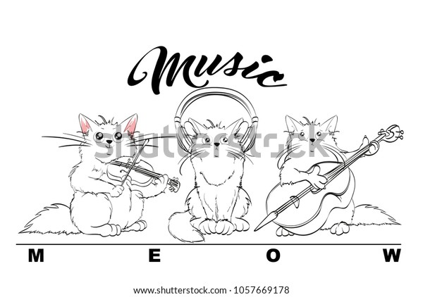 Music Vector Set Cute Spring Cats Stock Vector (Royalty Free ...