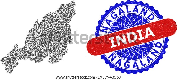 Musical Collage Nagaland State Map Bicolor Stock Vector (Royalty Free ...