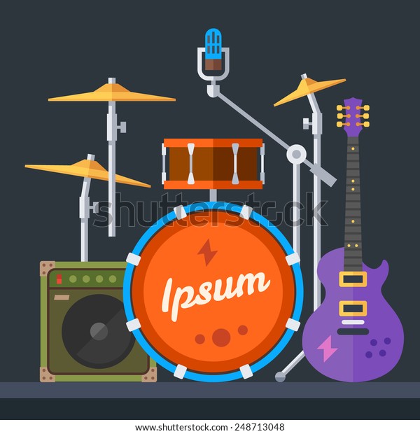 Musical Instruments Guitar Drums Cymbals Synthesizer Stock Vector ...