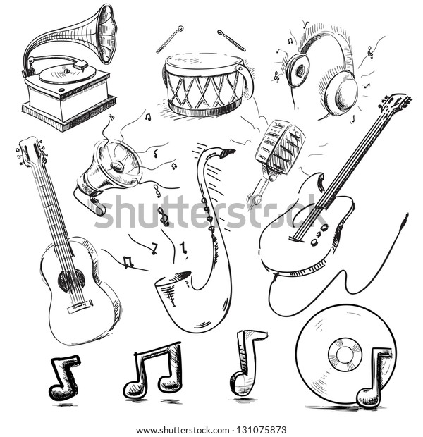 Musical Instruments Icons Collection Hand Drawing Stock Vector (Royalty ...