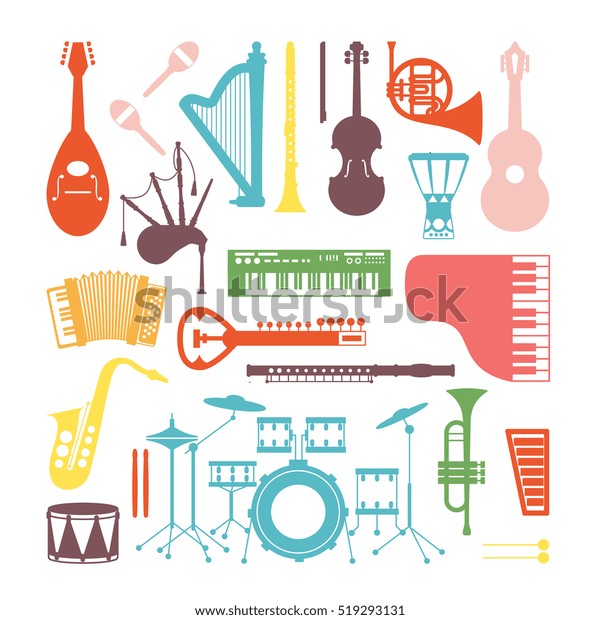 Musical Instruments Isolated On Black Background Stock Vector (Royalty ...