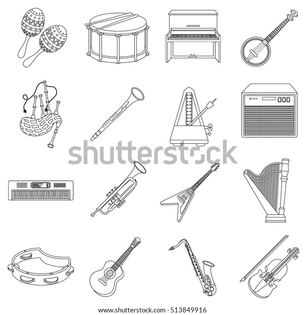 Musical Instruments Set Icons Outline Style Stock Vector (Royalty Free ...