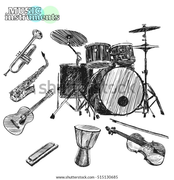 Musical Instruments Sketch Hand Drawn Vector Stock Vector (Royalty Free ...