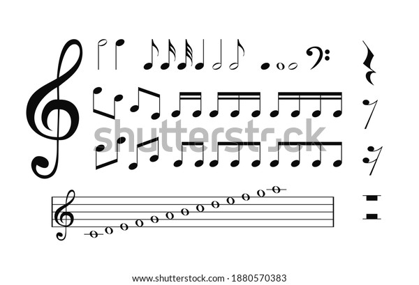 Musical Notes Pauses Treble Clef Music Stock Vector (Royalty Free ...
