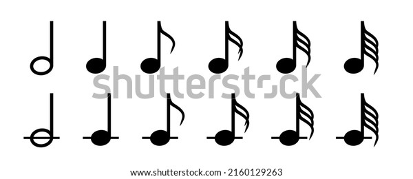 Formas de notas musicales establecidas. Iconos: vector de stock (libre ...