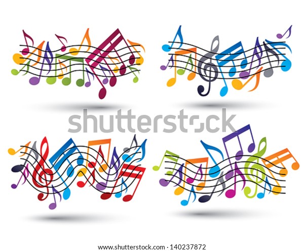 Musical Notes Staff Set Abstract Vector Stock Vector (Royalty Free ...