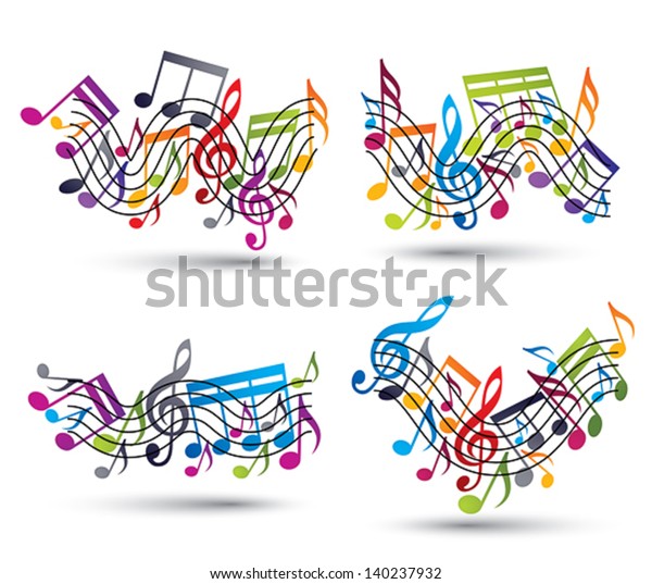 Musical Notes Staff Set Abstract Vector Stock Vector (Royalty Free ...