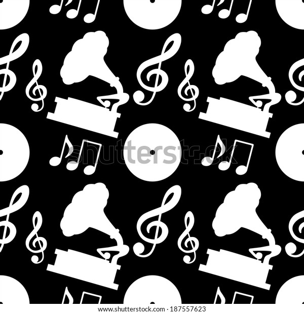 Musical Seamless Pattern Silhouettes Music Notes Stock Vector (Royalty ...