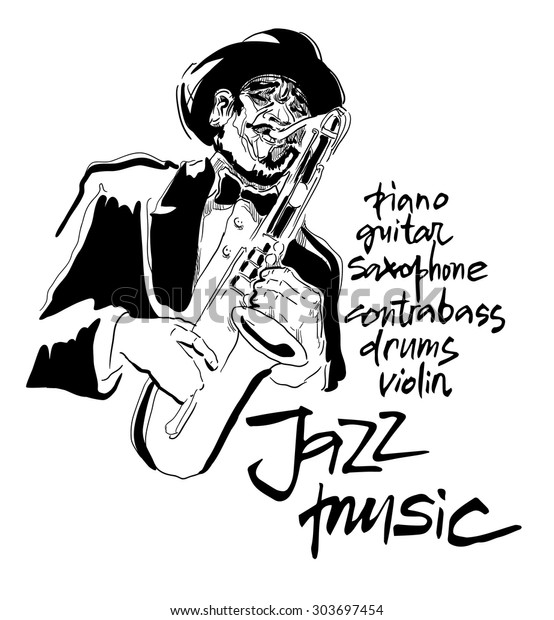 Musicans Jazz Vector Sketches Man Playing Stock Vector (Royalty Free ...