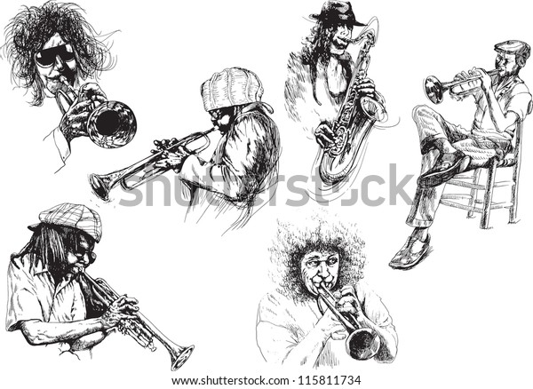 Musicians Jazzmen Collection Illustrations Isolated On Stock Vector ...