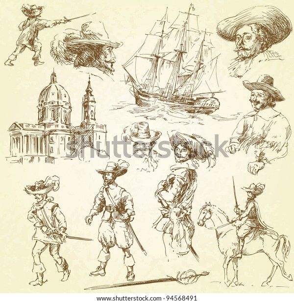Musketeers Hand Drawn Set Stock Vector (Royalty Free) 94568491
